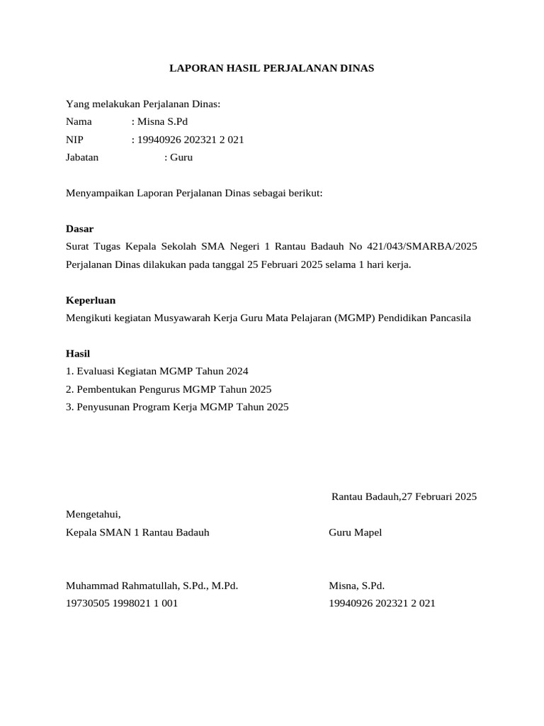 Laporan Hasil Perjalanan Dinas | PDF