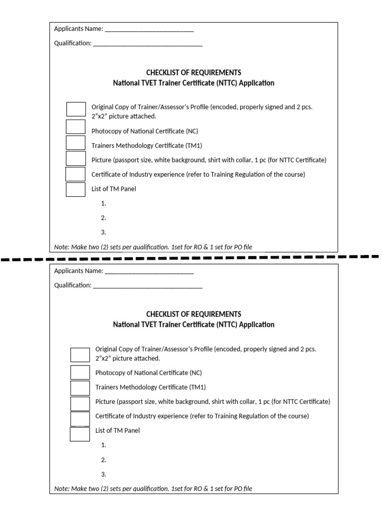 NTTC Application Requirements Checklist | PDF