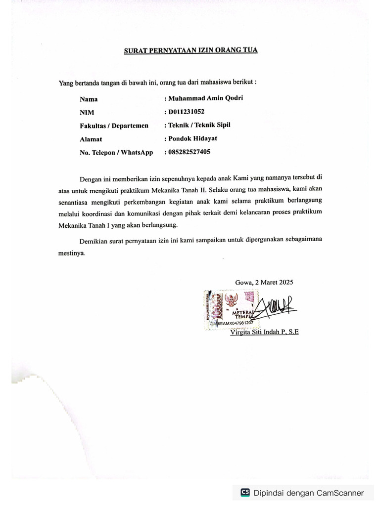 Izin Ortu Mektan 2 | PDF