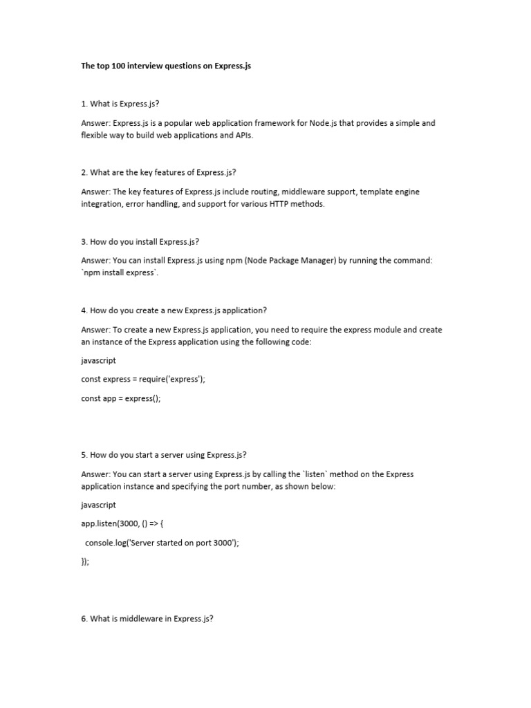 Top 100 Express.js Interview Questions | PDF | Java Script ...