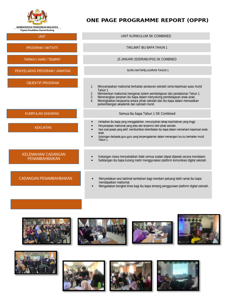 OPR TAKLIMAT IBU BAPA TAHUN 1 2025 | PDF