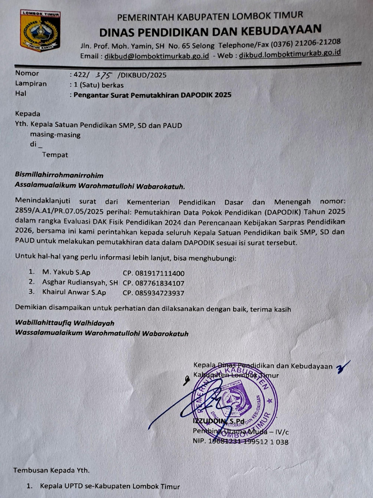 Surat Pengantar Pemutakhiran Dapodik | PDF