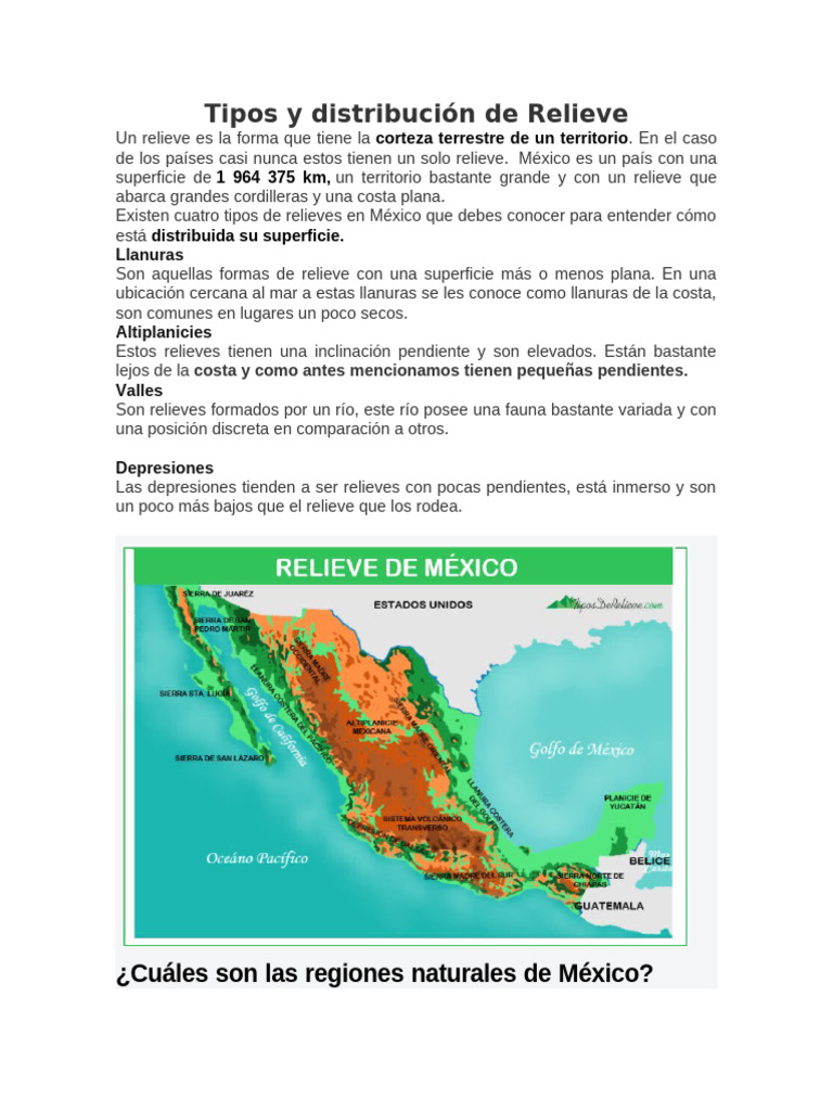 Tipos de relieve y regiones en México | PDF | México | Terreno