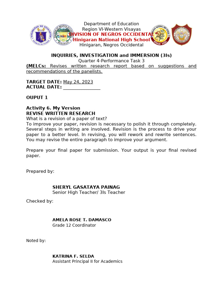 Inquiries, Investigation and Immersion (3is) (Melcs:: Division of ...