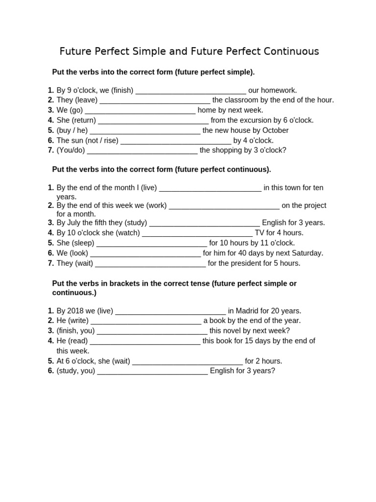 Future Perfect Simple and Future Perfect Continuous | PDF