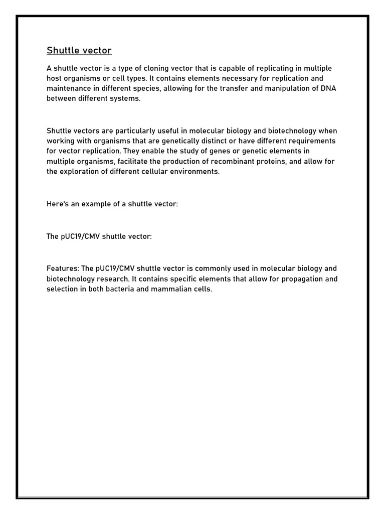 Understanding Shuttle Vectors in Biotechnology | PDF