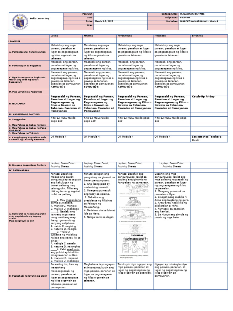 Q4-Week4-Dll-Filipino 2 | PDF