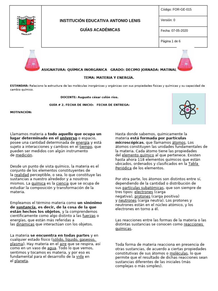 Materia y Energía en Química Inorgánica | PDF | Importar | Sustancias químicas