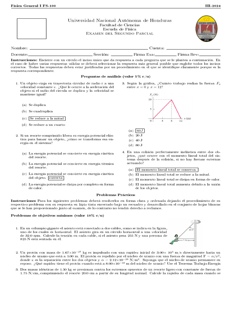Examen Física General I | PDF | Fuerza | Energía potencial