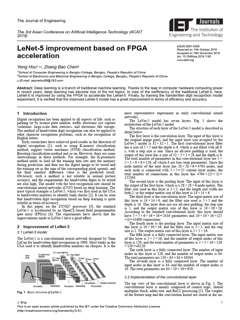 LeNet-5 Improvement Based On FPGA Acceleration | PDF | Deep Learning ...