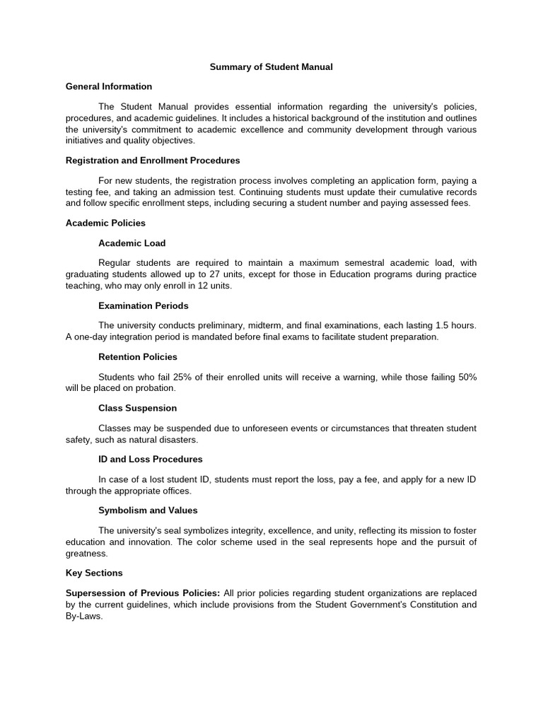 Summary of Student Manual | PDF | Academic Integrity