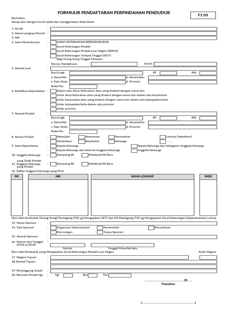 Formulir Pendaftaran Perpindahan Penduduk: Email | PDF