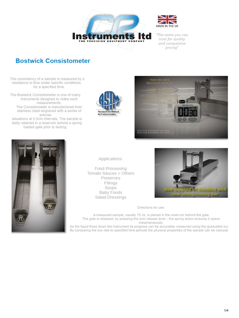 Bostwick Consistometer Overview | PDF | Viscosity | Liquids