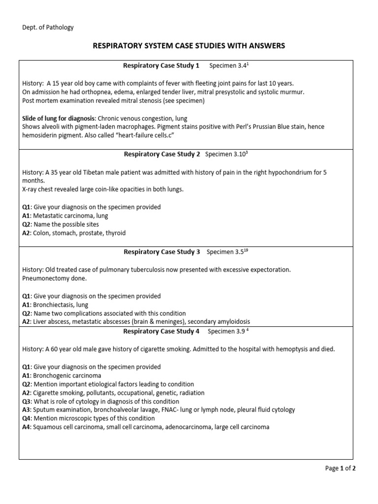 Respiratory Case Studies With Answers | PDF | Respiratory Diseases ...