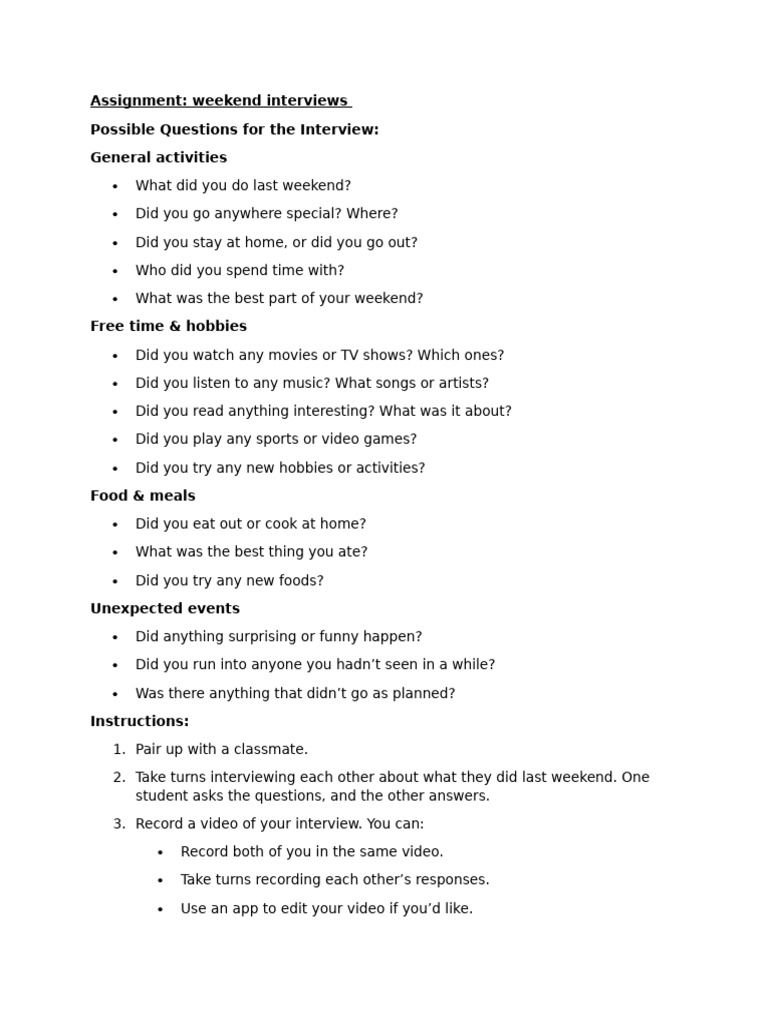 Assignment weekend interviews | PDF