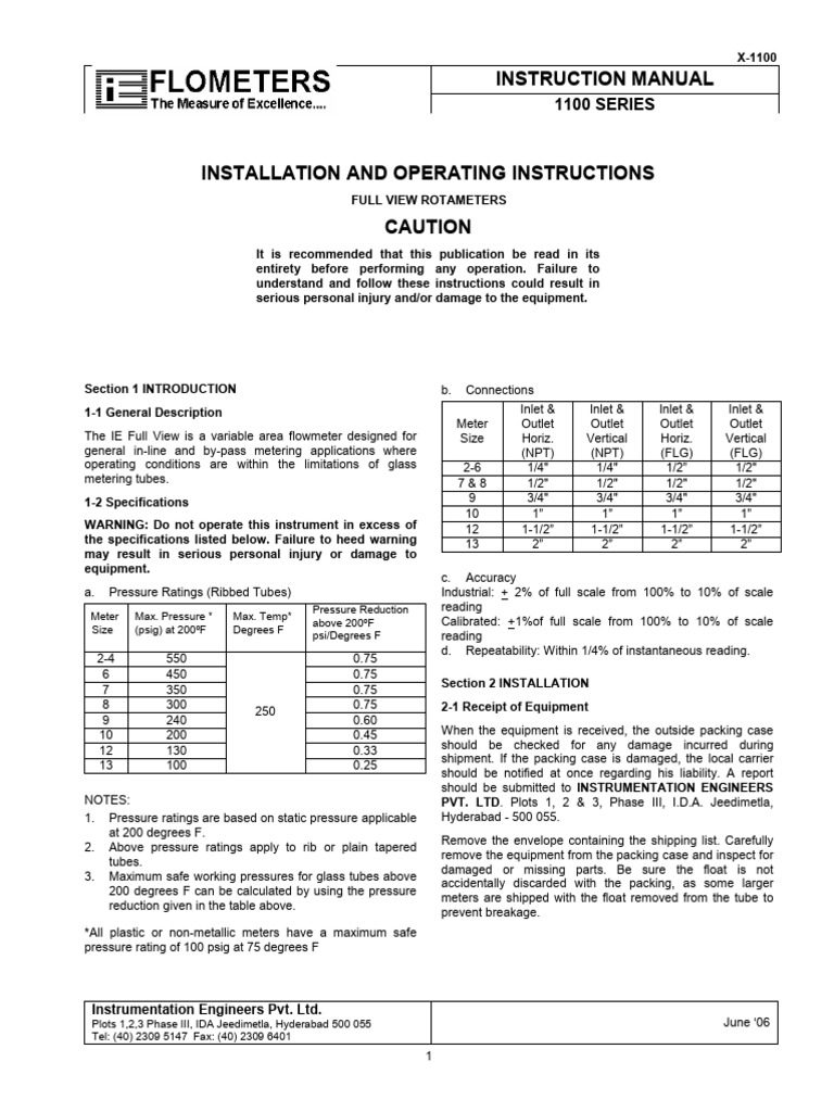 Annex 2.2 Manual Rotameter | PDF | Valve | Flow Measurement