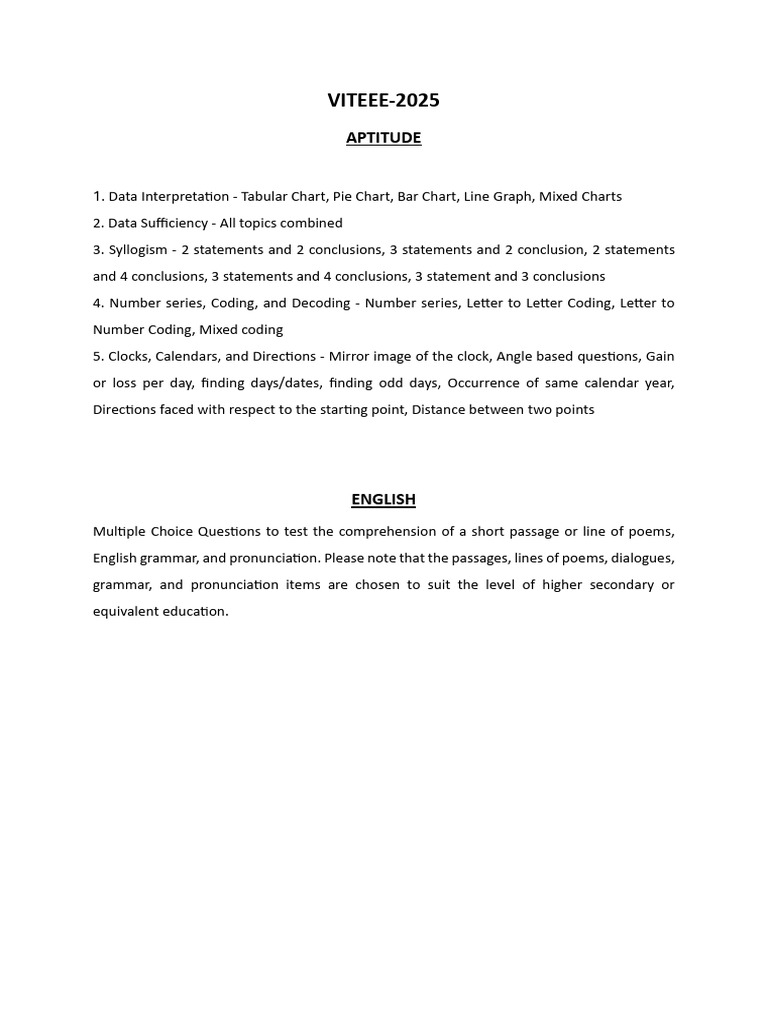 Syllabus of VITEEE 2025-26 | PDF | Line (Geometry) | Equations