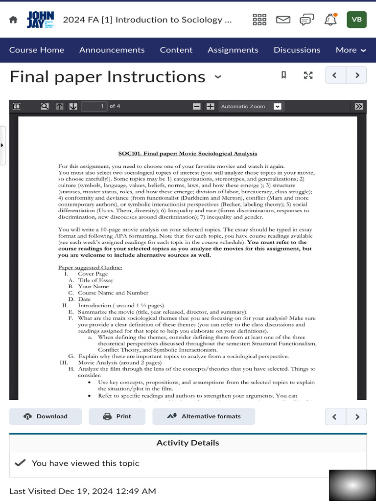 SOC101 Movie Analysis Paper Guide | PDF | Sociology | Deviance (Sociology)