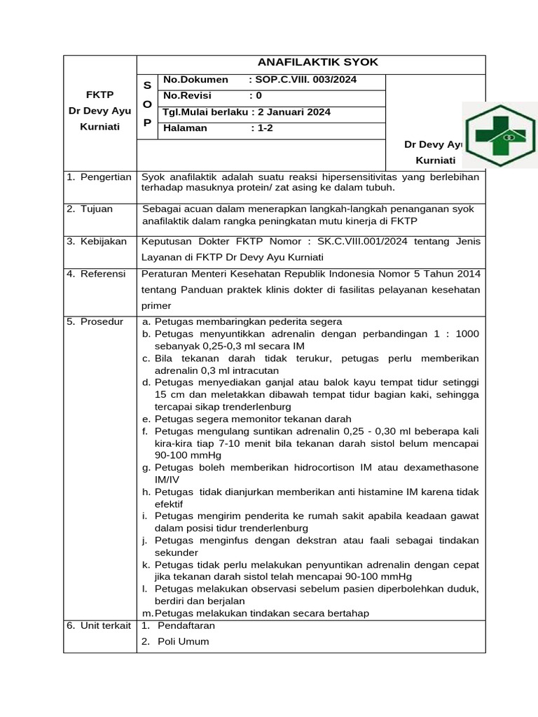 SOP Anafilaktik Syok | PDF