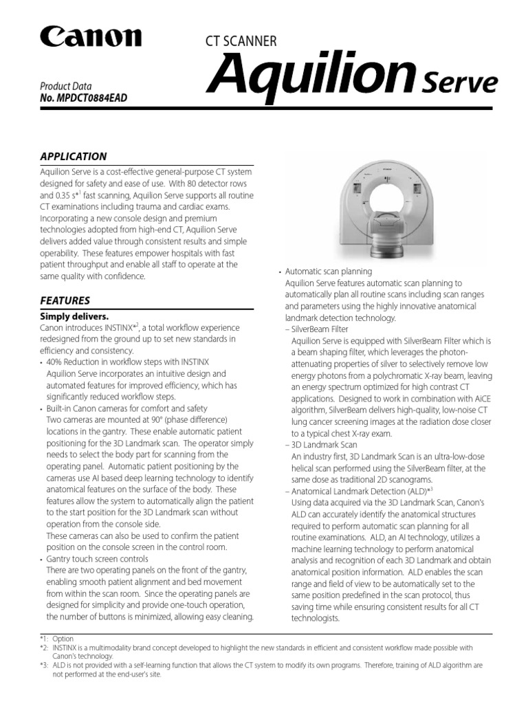 Aquilion Serve Product Data For Int'l TSX 307A MPDCT0884EAD | PDF | Ct Scan | Imaging