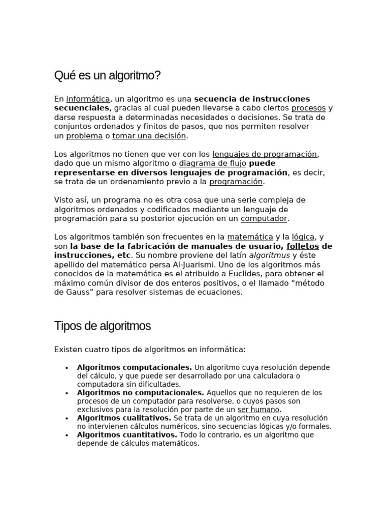 Definición y Tipos de Algoritmos | PDF | Algoritmos | Matemáticas