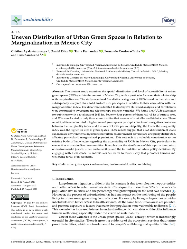 Uneven Distribution of Urban Green Spaces in Relat | PDF | Geographic ...