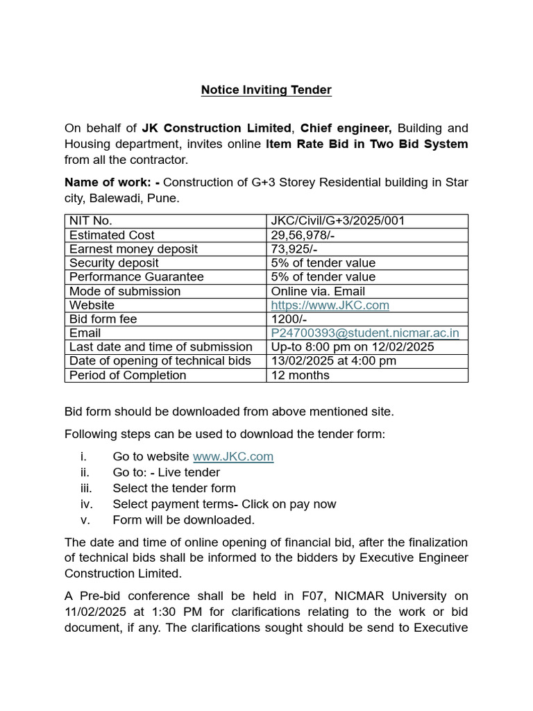 Tender for G+3 Residential Building in Pune | PDF | Concrete | Taxes