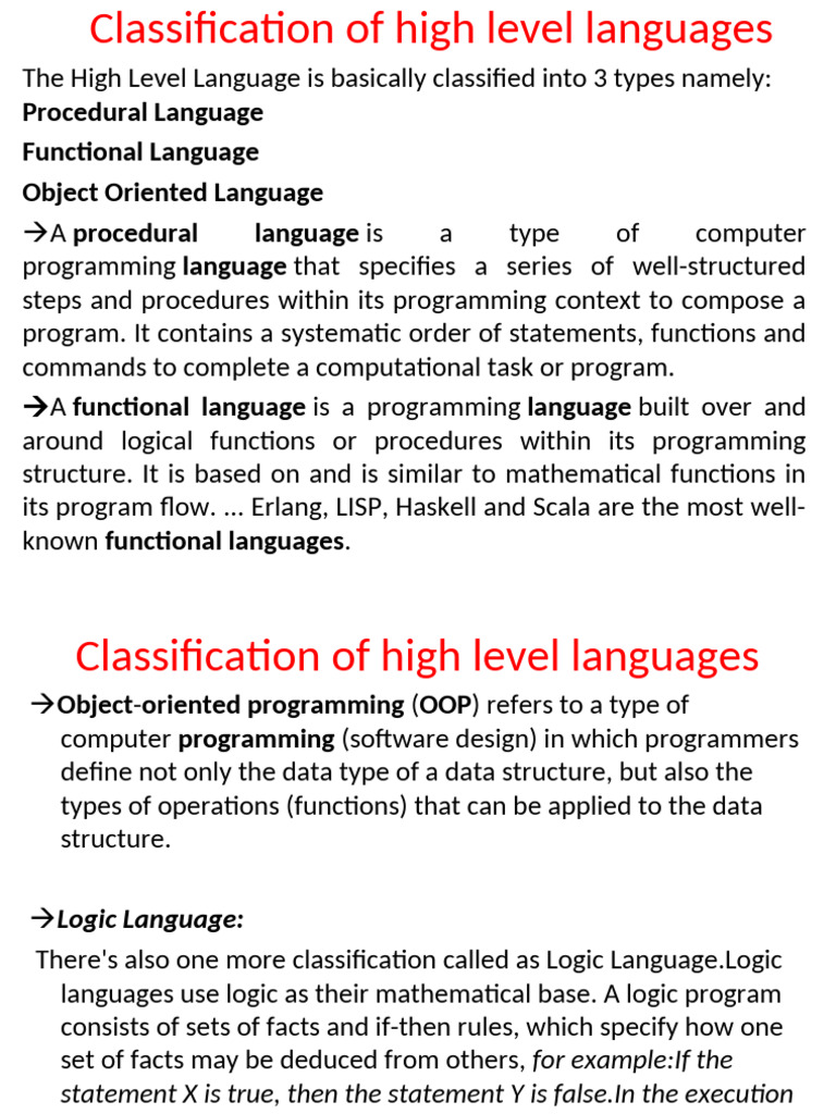 Classification of High Level Languages | PDF