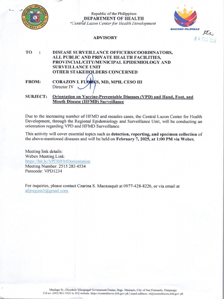 Advisory Orientation On Vaccine Preventable Diseases VPD and Hand Foot ...