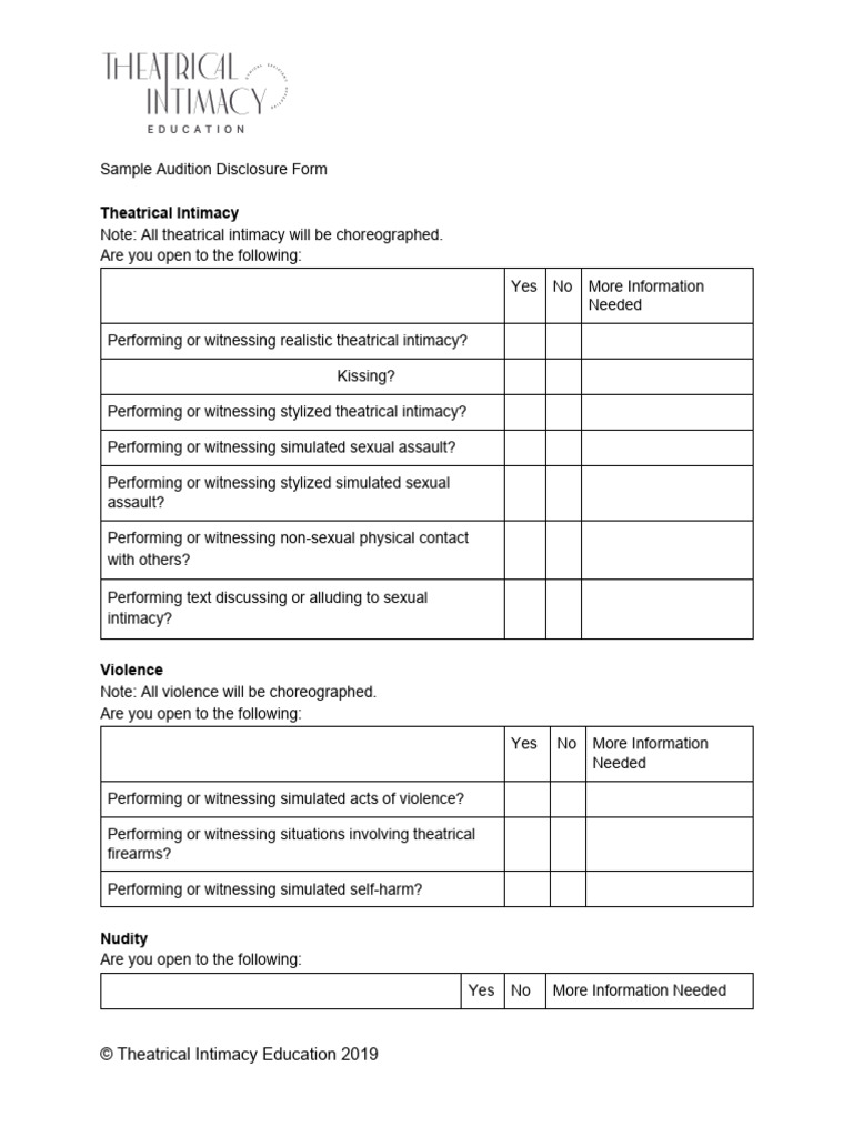 Sample Audition Disclosure Form | PDF