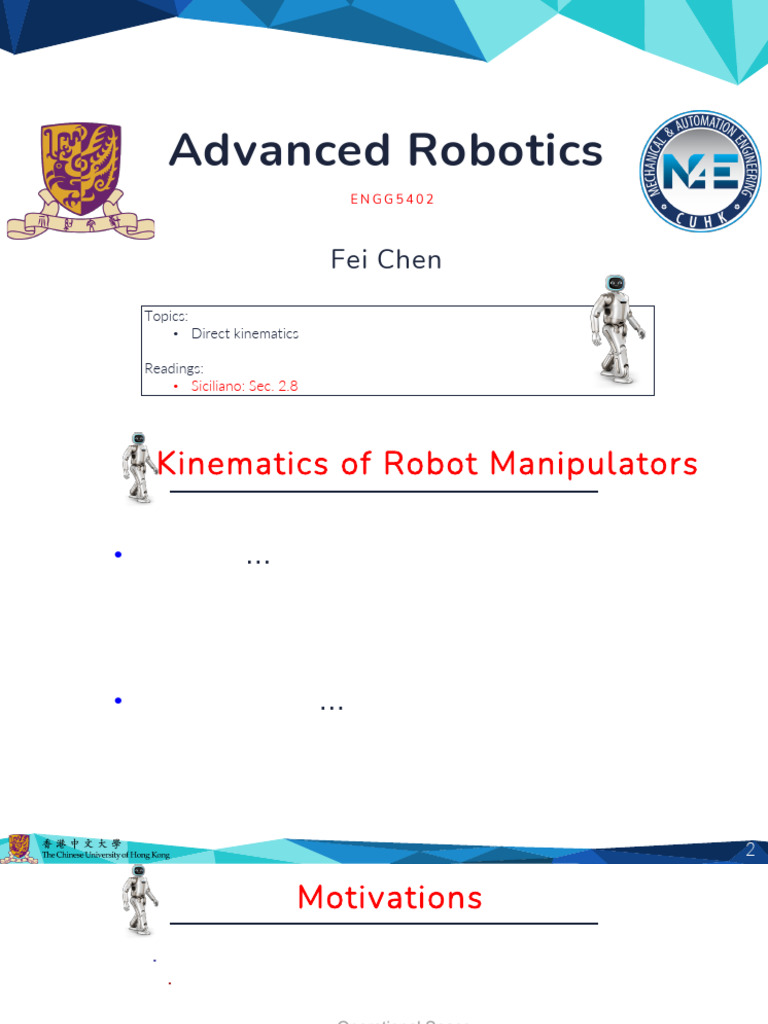 ENGG5402 L4 Direct Kinematics Lecture | PDF | Kinematics | Rotation