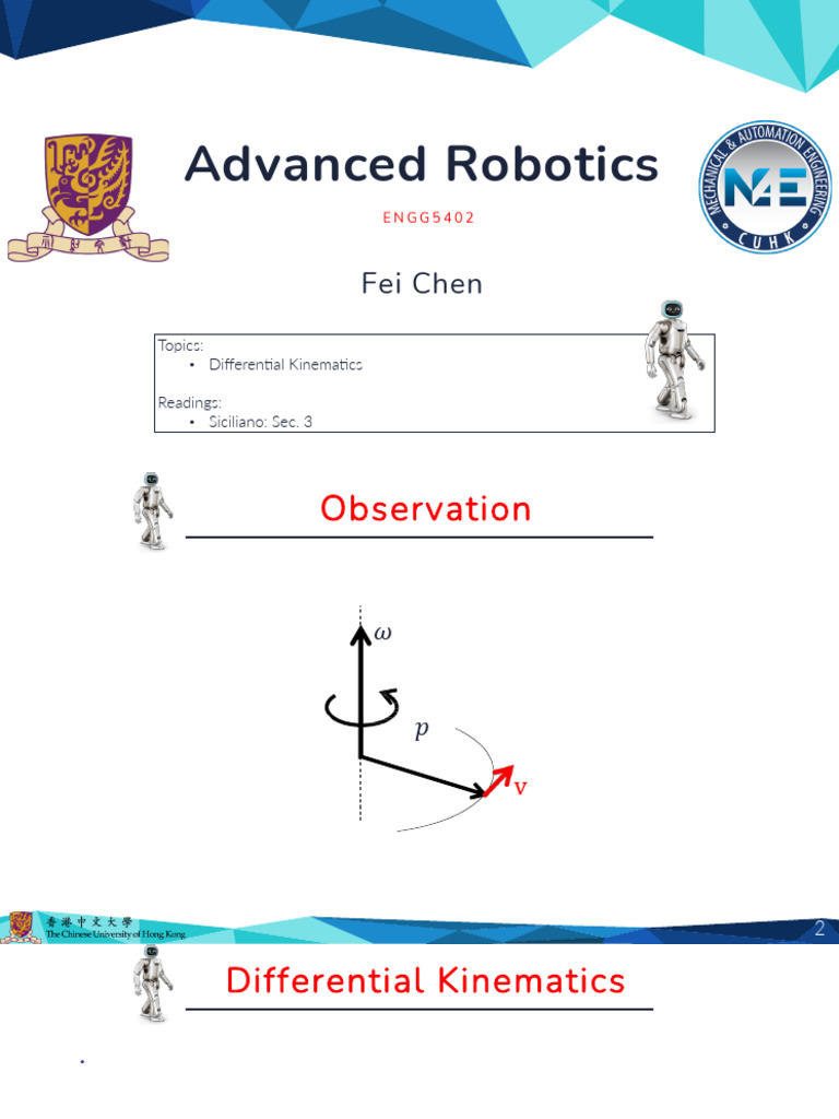ENGG5402 L6 DifferentiaI Kinematics Lecture | PDF | Kinematics | Rotation