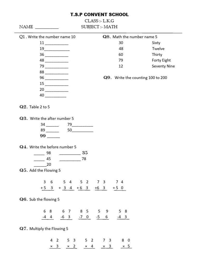 LKG Math Test Paper Sample | PDF