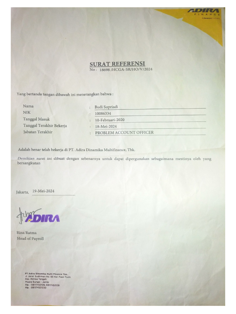 ket kerja adira | PDF