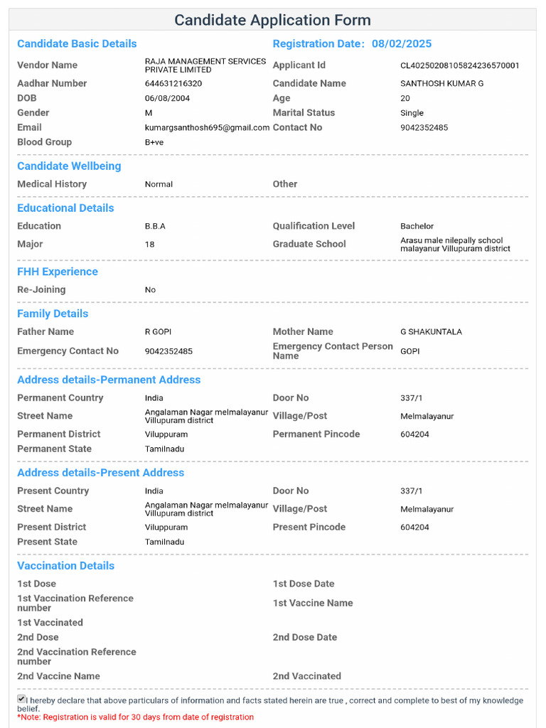 Candidate Application Form | PDF