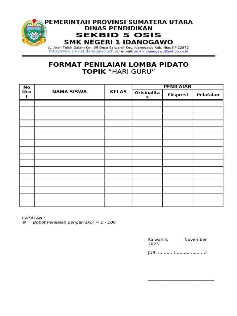Format Penilaian Juri Lomba Pidato | PDF
