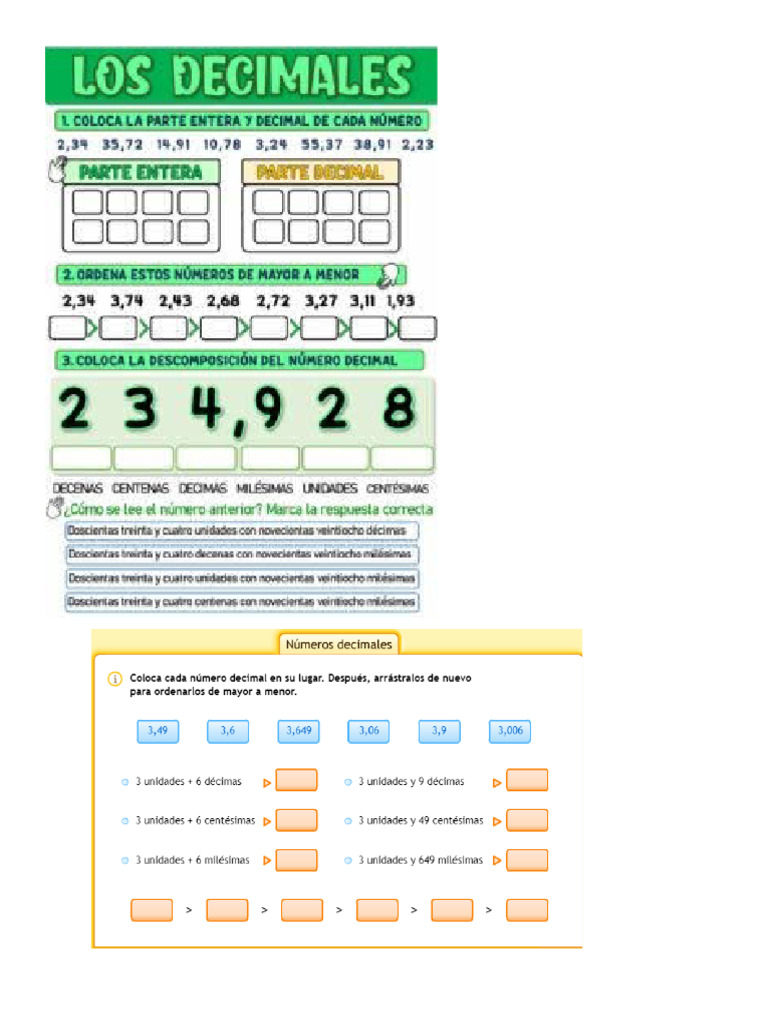 Ejercicios Números Decimales | PDF