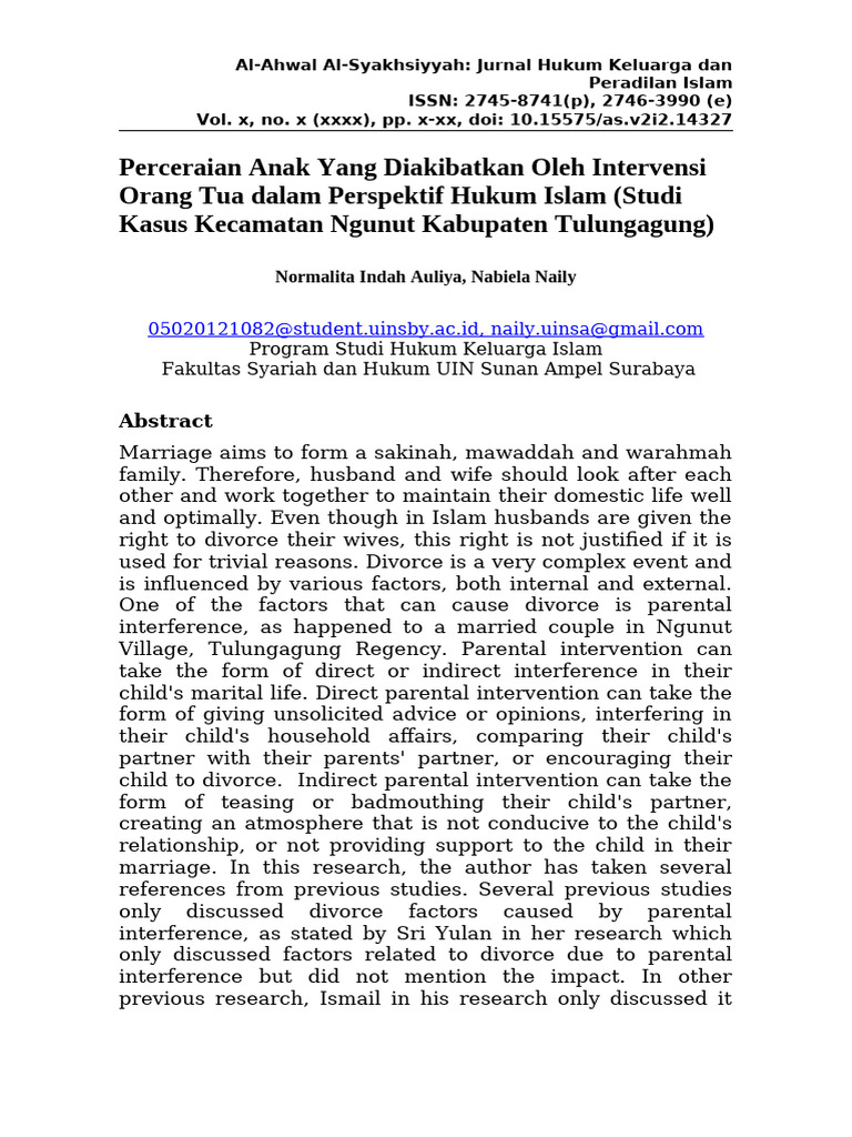 Artikel - Perceraian Anak Yang Diakibatkan Oleh Intervensi Orang Tua | PDF