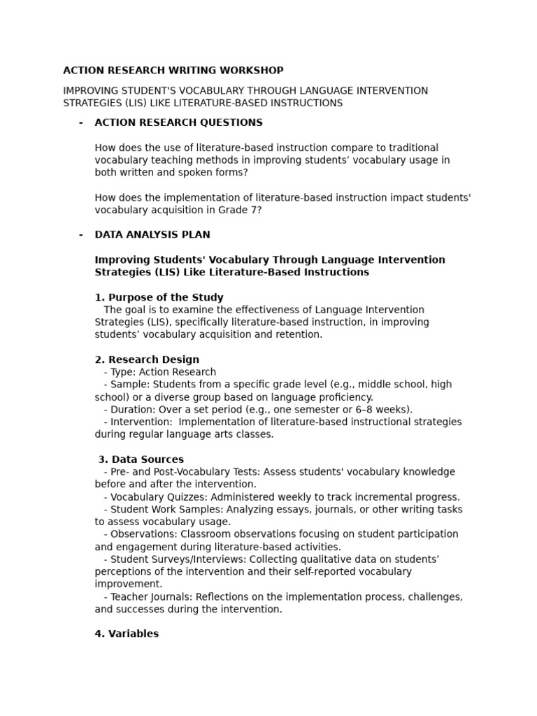 Action Research Writing Workshop | PDF | Qualitative Research | Vocabulary
