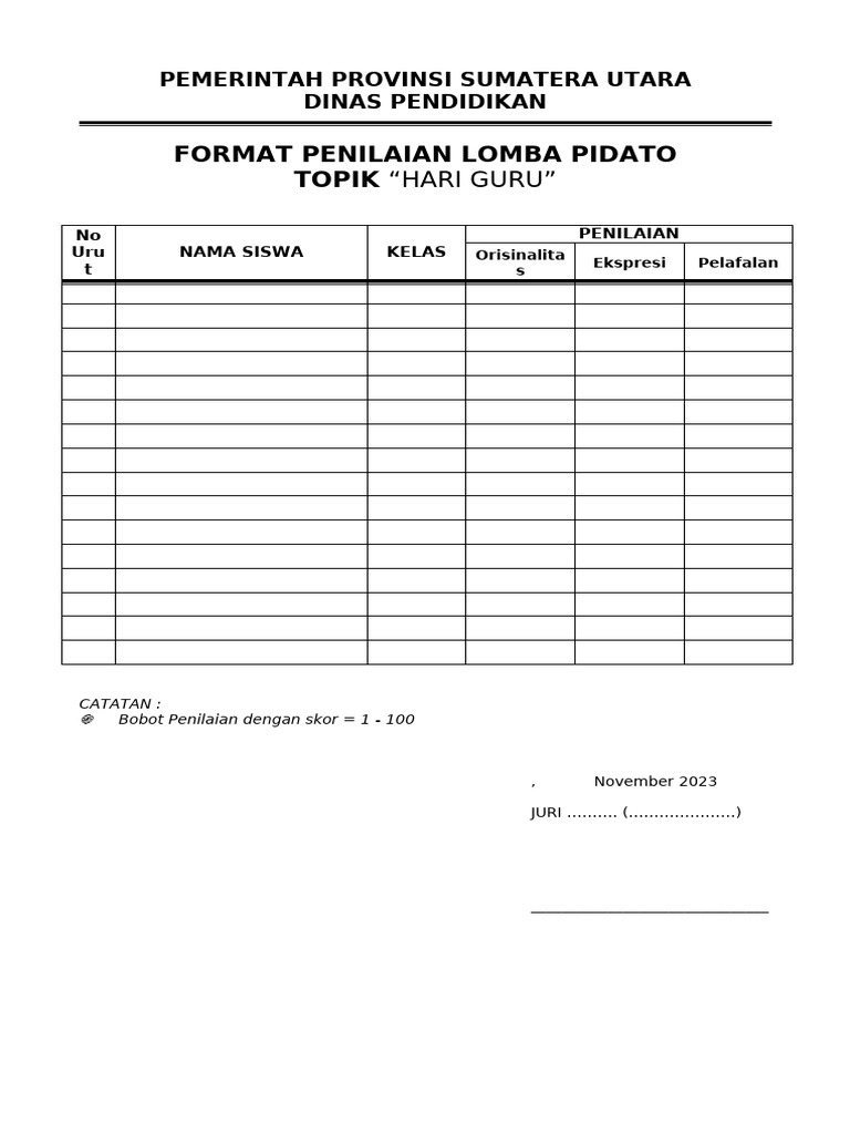 Format Penilaian Juri Lomba Pidato Pdf