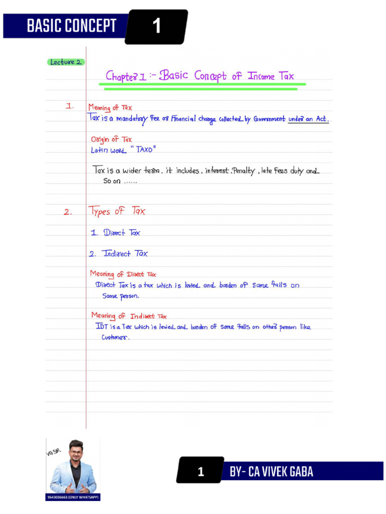 Chapter 1 Handwritten Notes & Question VG Sir | PDF | Income Tax | Taxes