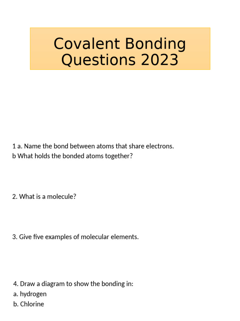 Covalent Bonding Questions 2023 | PDF