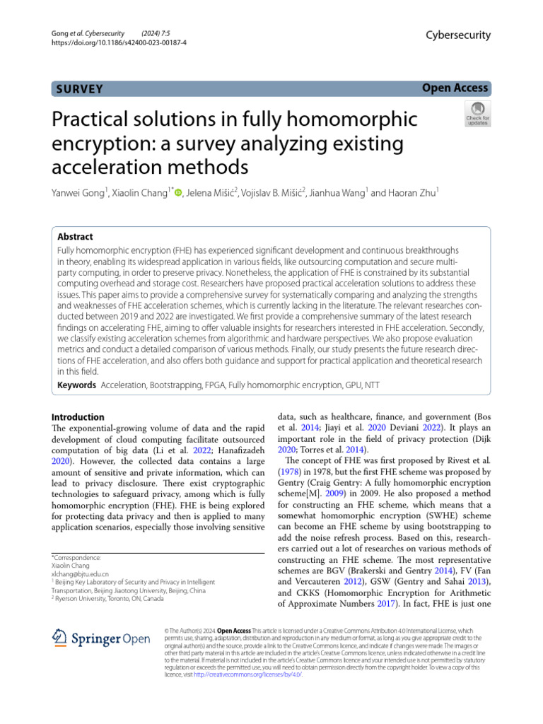 Practical Solutions in Fully Homomorphic Encryption a Survey | PDF | Computing | Computer Science