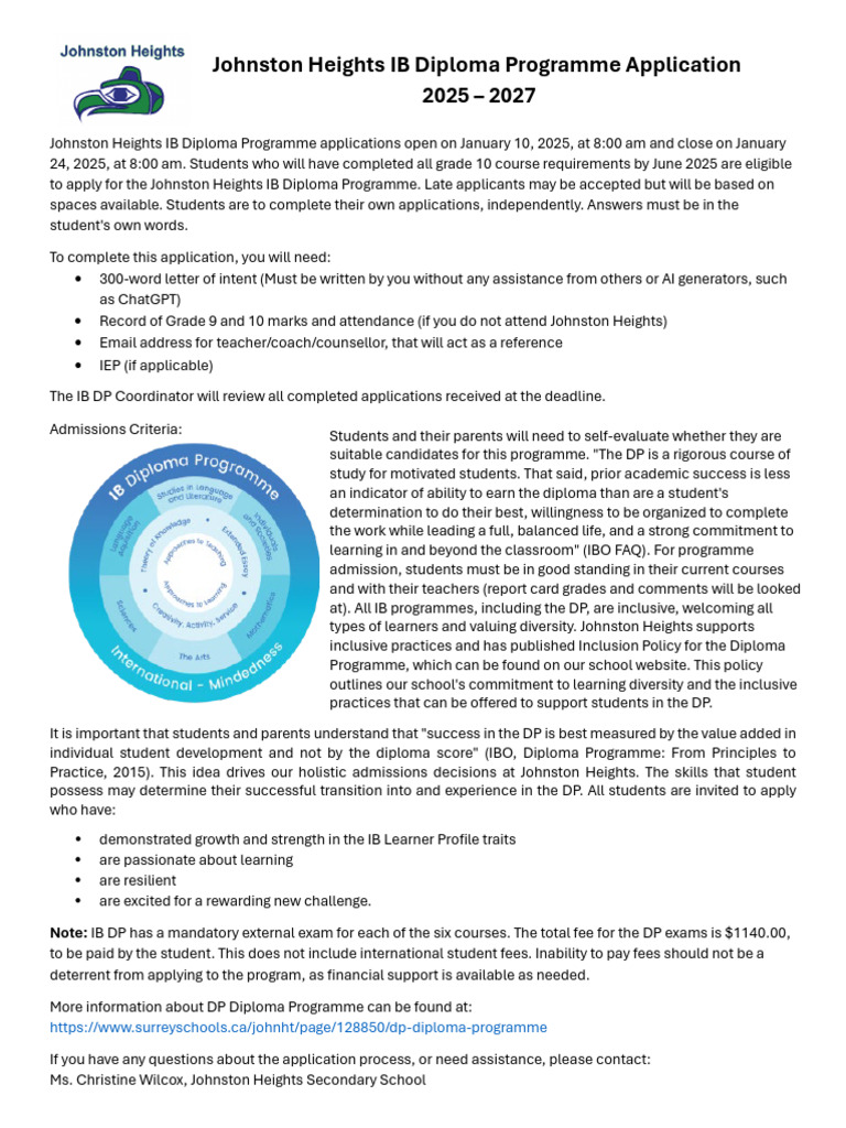 Johnston Heights IB Diploma Application 2025 | PDF | Mathematics | Science
