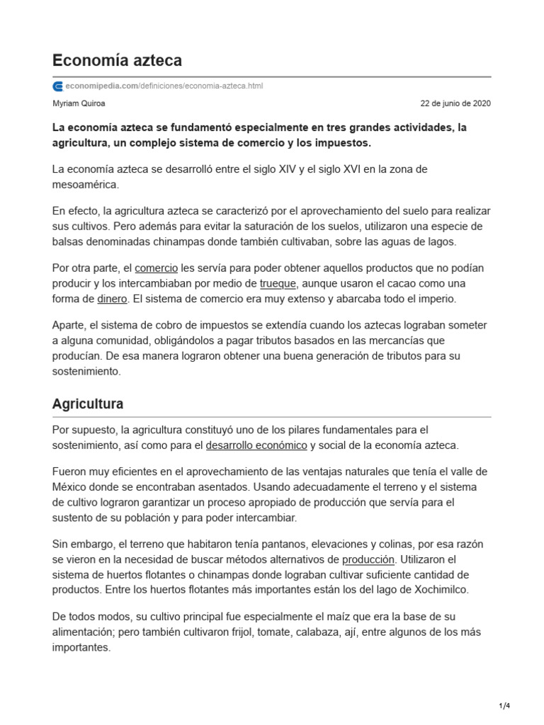 Economía Azteca: Agricultura y Comercio | PDF | Agricultura | Comercio
