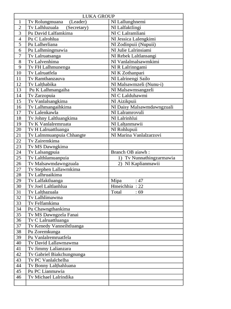 Luka Group Member List and Roles | PDF