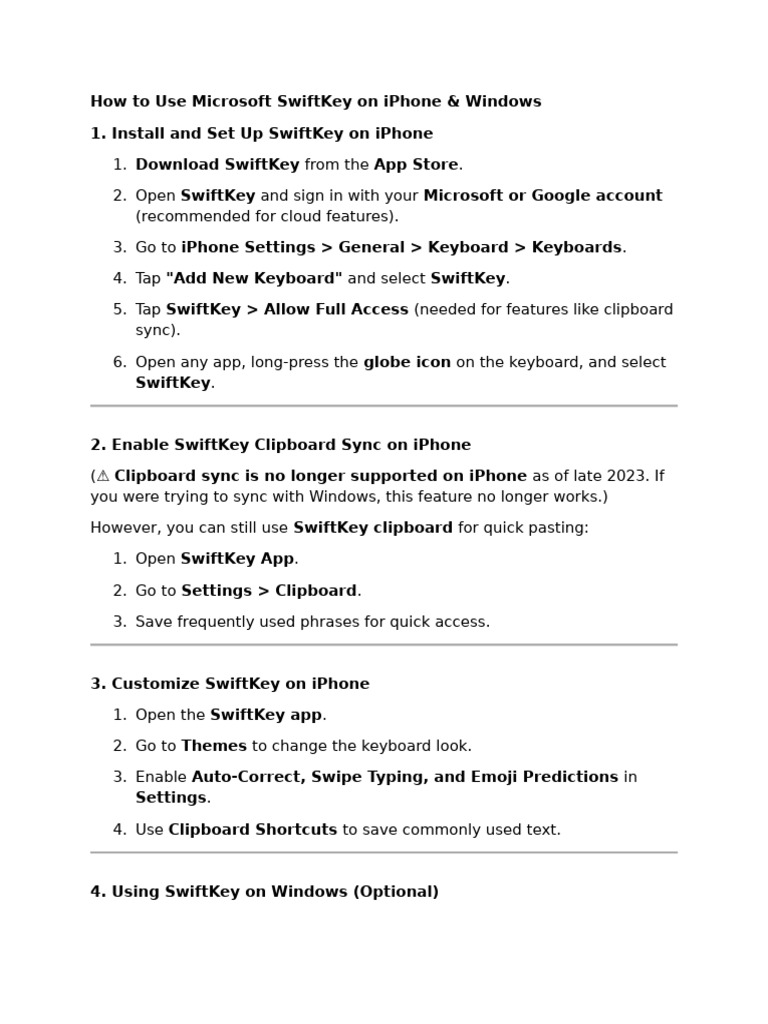 Microsoft SwiftKey Setup Guide for iPhone & Windows | PDF | Computer ...