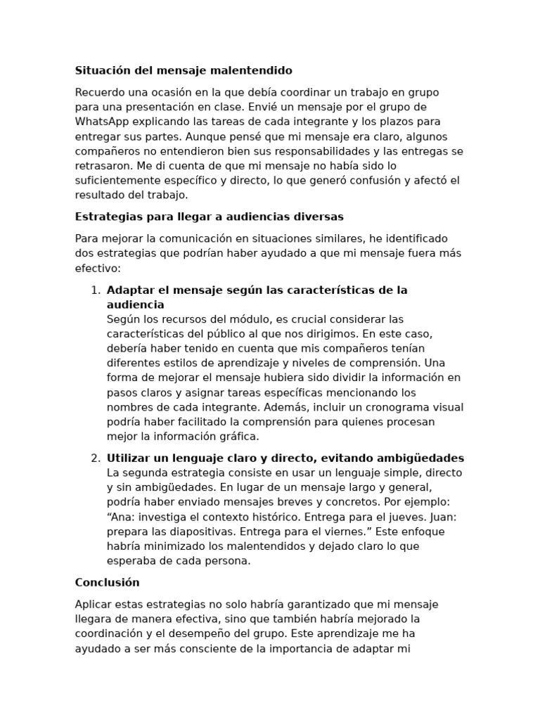 Situación Del Mensaje Malentendido | PDF