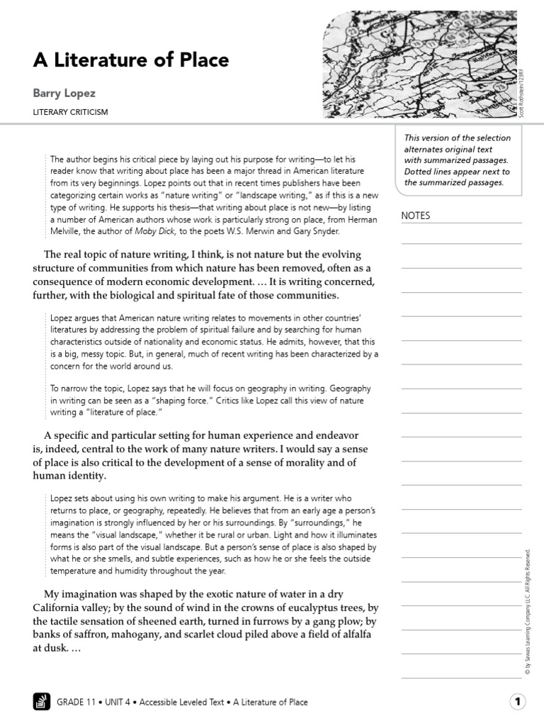 A Literature of Place - Accessible Leveled Text | PDF | Senses | Landscape