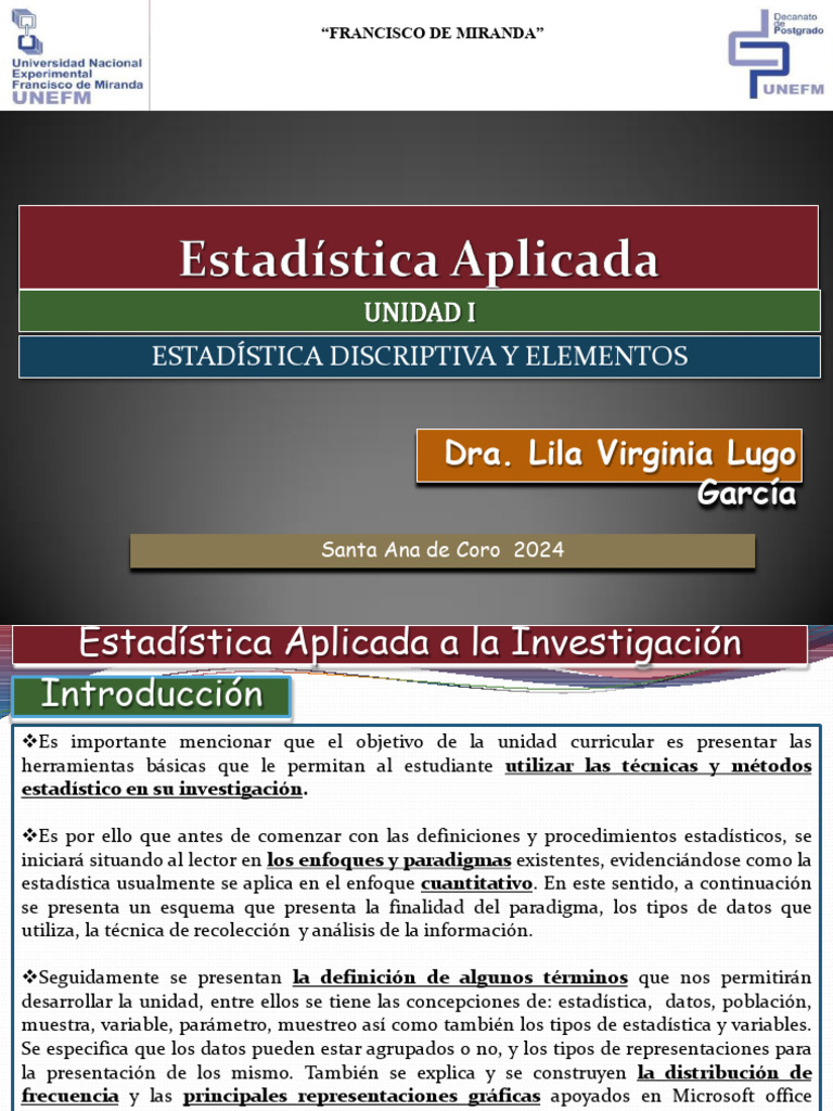 Clase 1 Estadistica Generalidades | PDF | Estadísticas | Datos